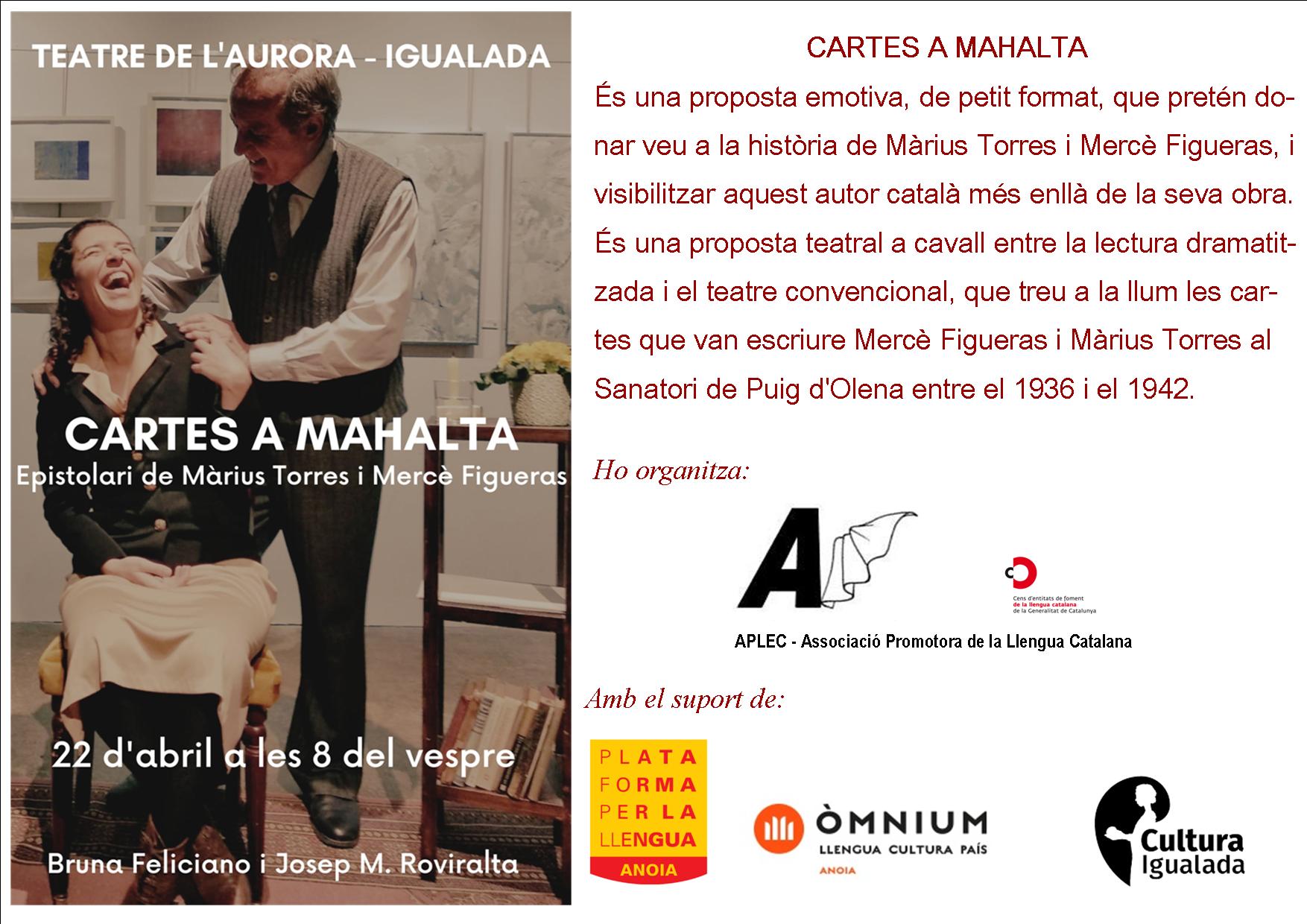 Cartes a Mahalta - Amb Bruna Feliciano i Josep M. Roviralta | Teatre de ...